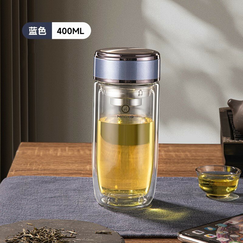 Двухслойная стеклянная чашка Mingxia из высокого боросиликата, чашка в форме гусиного яйца с фильтром, чайная чашка, подарок для мужчин, оптовая продажа