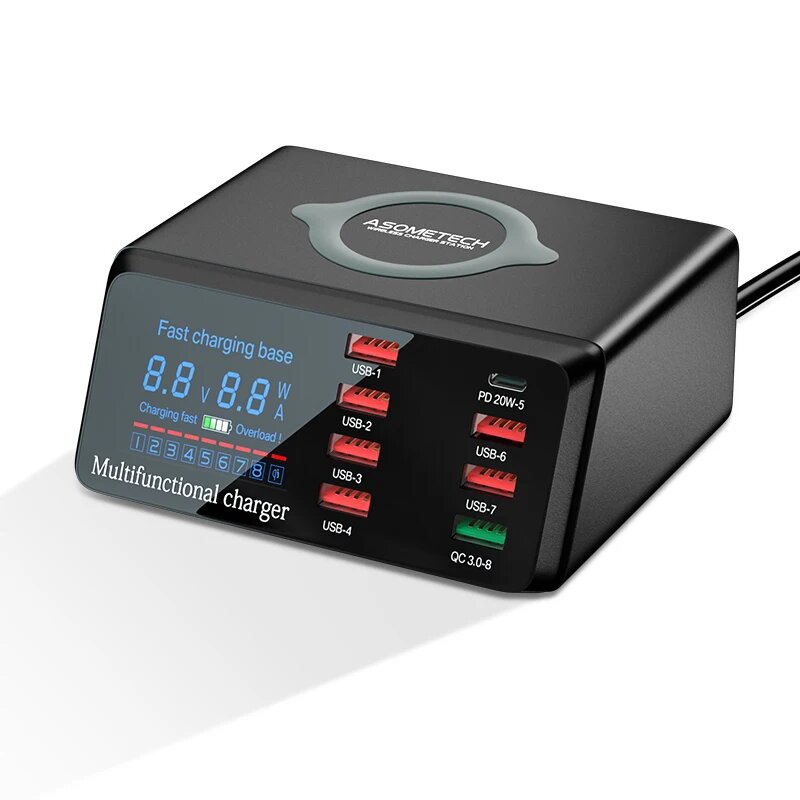 Зарядное устройство usb c 100W 8 Порты QC3.0 PD3.0 быстрая зарядка с 10W беспроводная зарядка зарядная станция для iPhone 12 mini 13 pro max xiaomi Samsung зарядка для телефона, адаптер питания type c US Plug