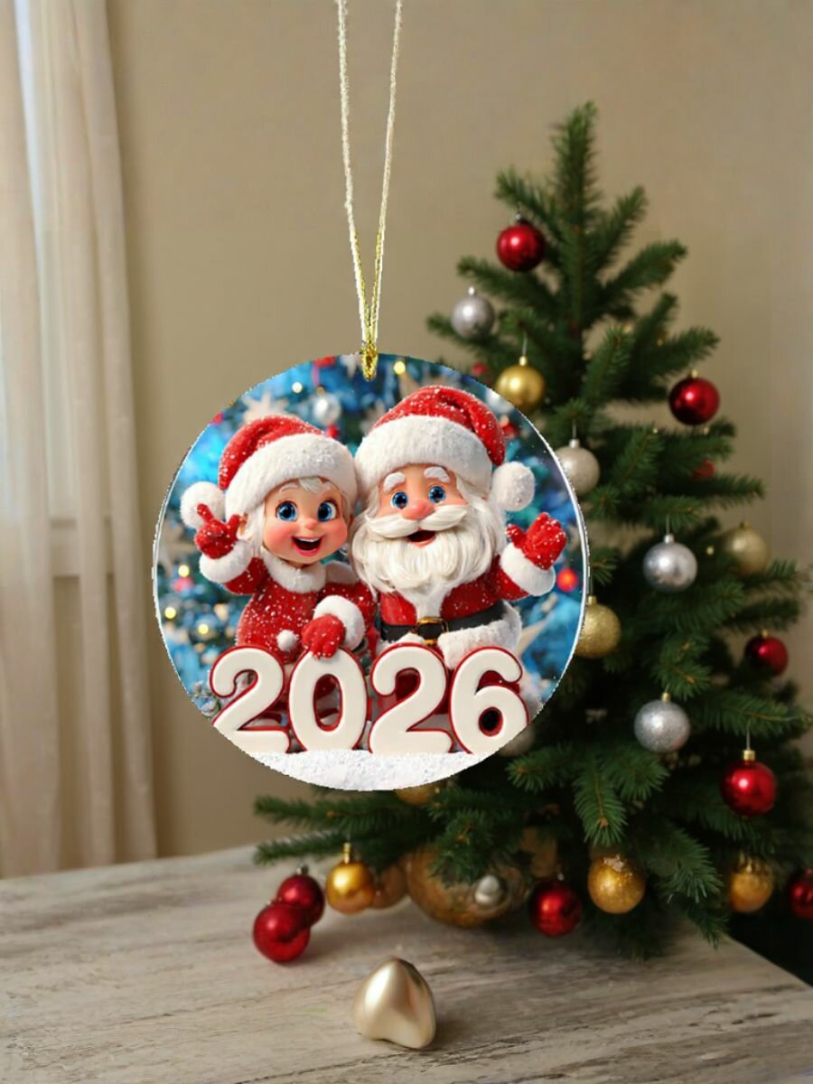 Брелок, елочная игрушка, 2D акриловая подвеска, новый год лошади 2026, дед мороз