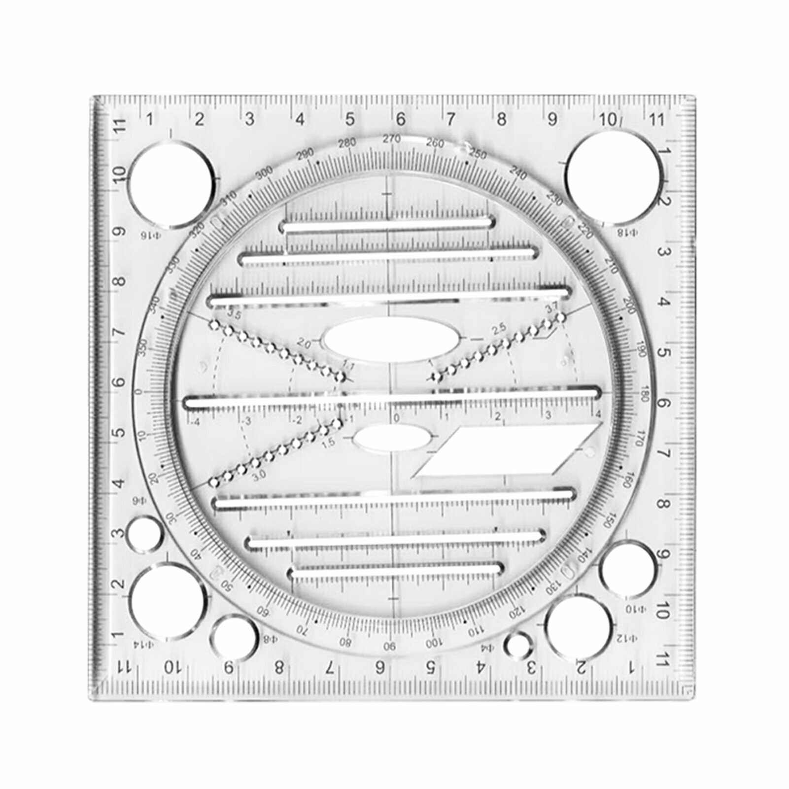 Шаблоны для черчения NBX Линейка для геометрического черчения Инструмент для измерения Линейки для черчения Материал ABS Пластик Размер 12 x 12см Размер упаковки 13 x 13 x 1см Вес упаковки 37г Для учебы Дизайна Строительства Канцелярия Школа