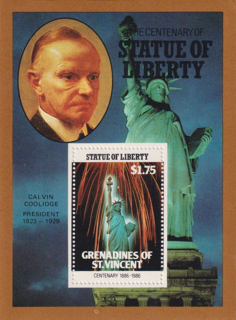 Почтовые марки Сент-Винсент и Гренадины 1986г. "Президенты США - Калвин Кулидж 30-й президент США (1923-1929)" Президенты MNH