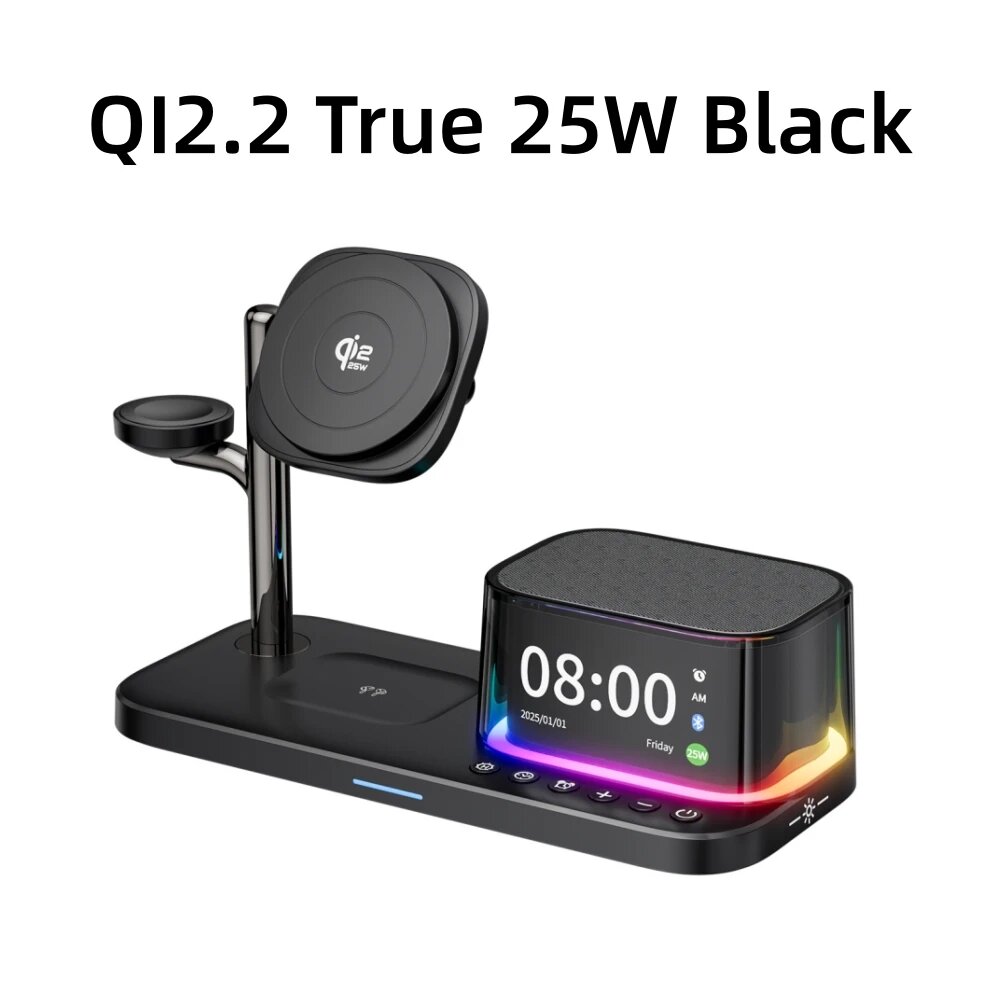 Беспроводная зарядка 5-в-1 Qi2.2 25W Black для iPhone, Apple Watch, Galaxy