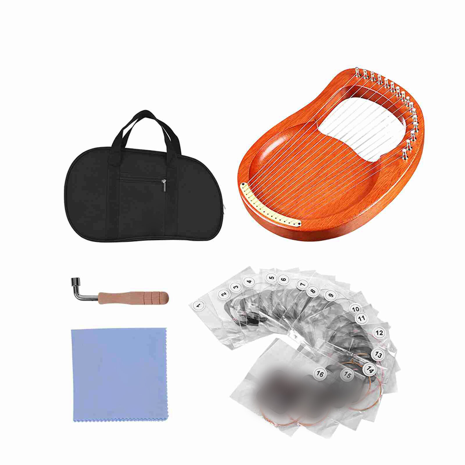 Walter.t 16-струнная деревянная лира-арфа с металлическими струнами, корпус из красного дерева, в комплекте чехол, ключ для настройки, салфетка для чистки WH16