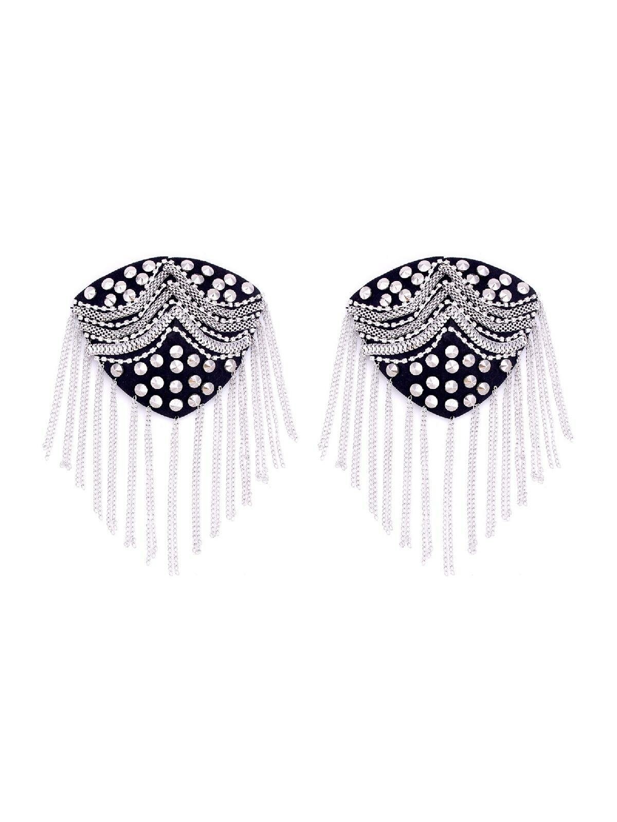 Металлические погоны с кристаллами и кисточками, серебро