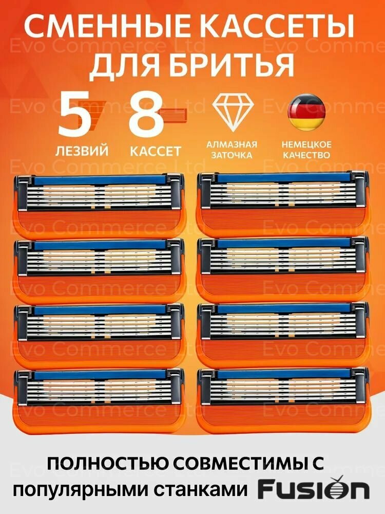 Лезвия Кассеты для бритья мужские 8 штук / Сменные кассеты для бритья с 5 лезвиями