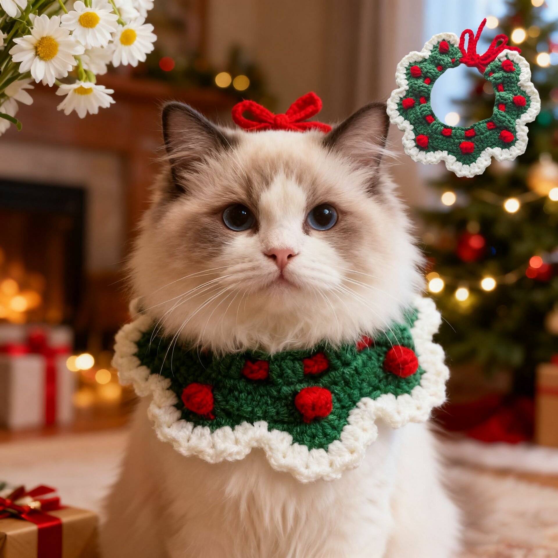 Вязаный накидка для шеи для кошек и собак, рождественские аксессуары для питомцев, милый тедди, британская короткошерстная, оптовая продажа