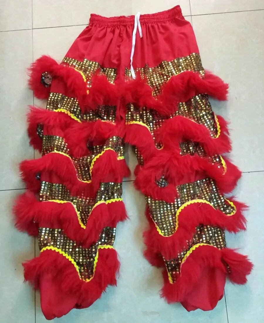 Пушистый танцевальный костюм льва, брюки для взрослых, китайские традиционные красочные праздничные брюки, мужские карнавальные костюмы для косплея с животными