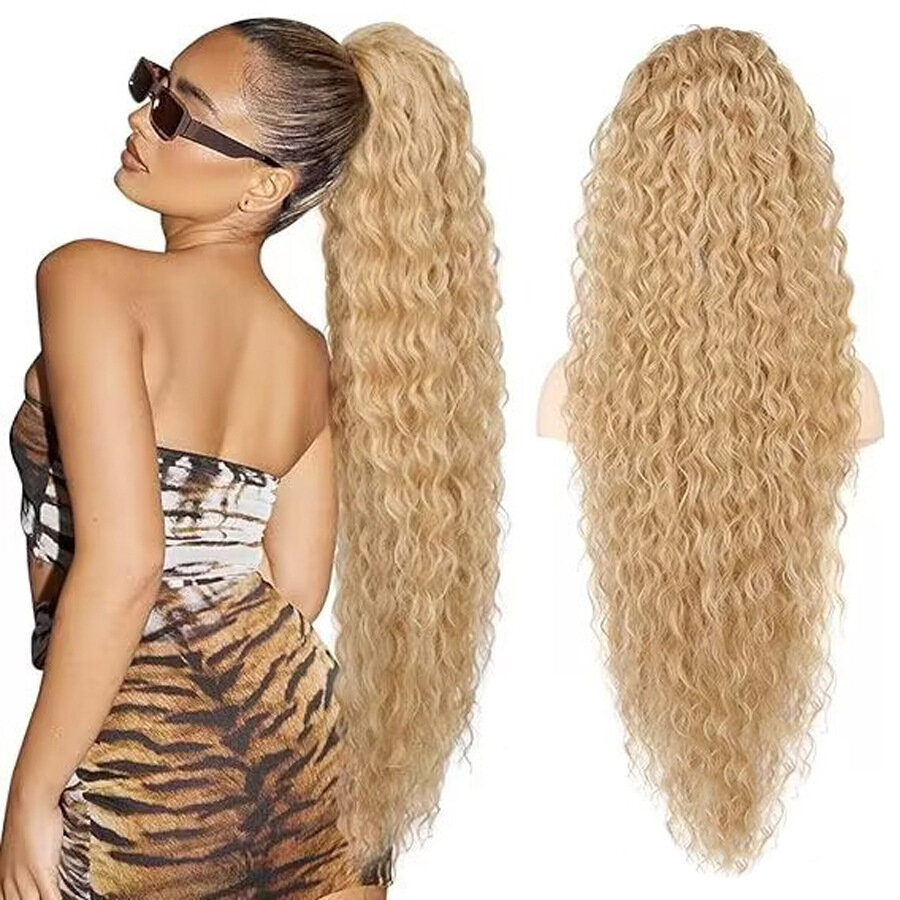 Синтетический хвост для женщин, европейский и американский стиль, длинный кудрявый хвост с завязками, натуральный вид, большой волнистый градиентный хвост