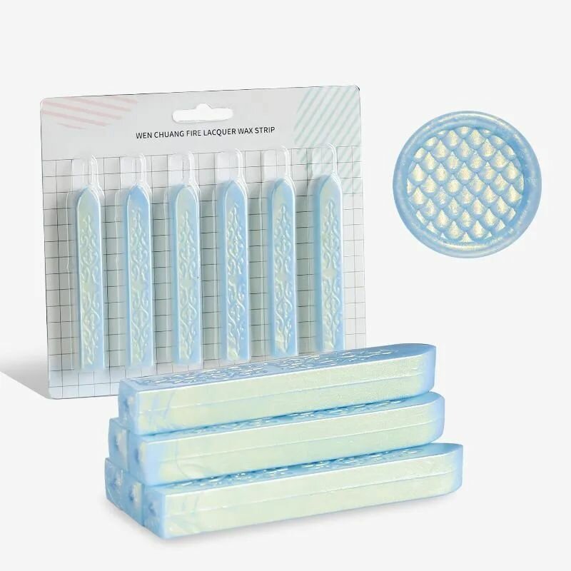 Сургуч - Голубой перламутр. Набор стержни 6шт. Без фитиля