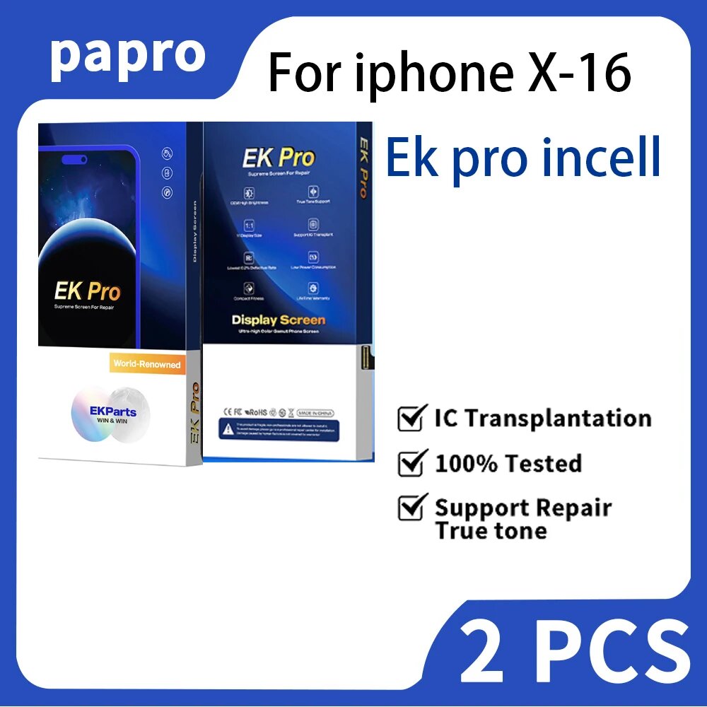2 шт. EK Pro Incell для iPhone X XS Max 11 12 Pro Max 13 14 15 ЖК-дисплей с дигитайзером в сборе для iPhone 17Pro Замена сенсорного экрана For 17 Promax 120hz