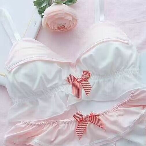 Японское нижнее белье в стиле лолита для женщин, милый синий стиль, треугольный бюстгальтер для студенток, беспроводной комплект бюстгальтеров для молодых девушек