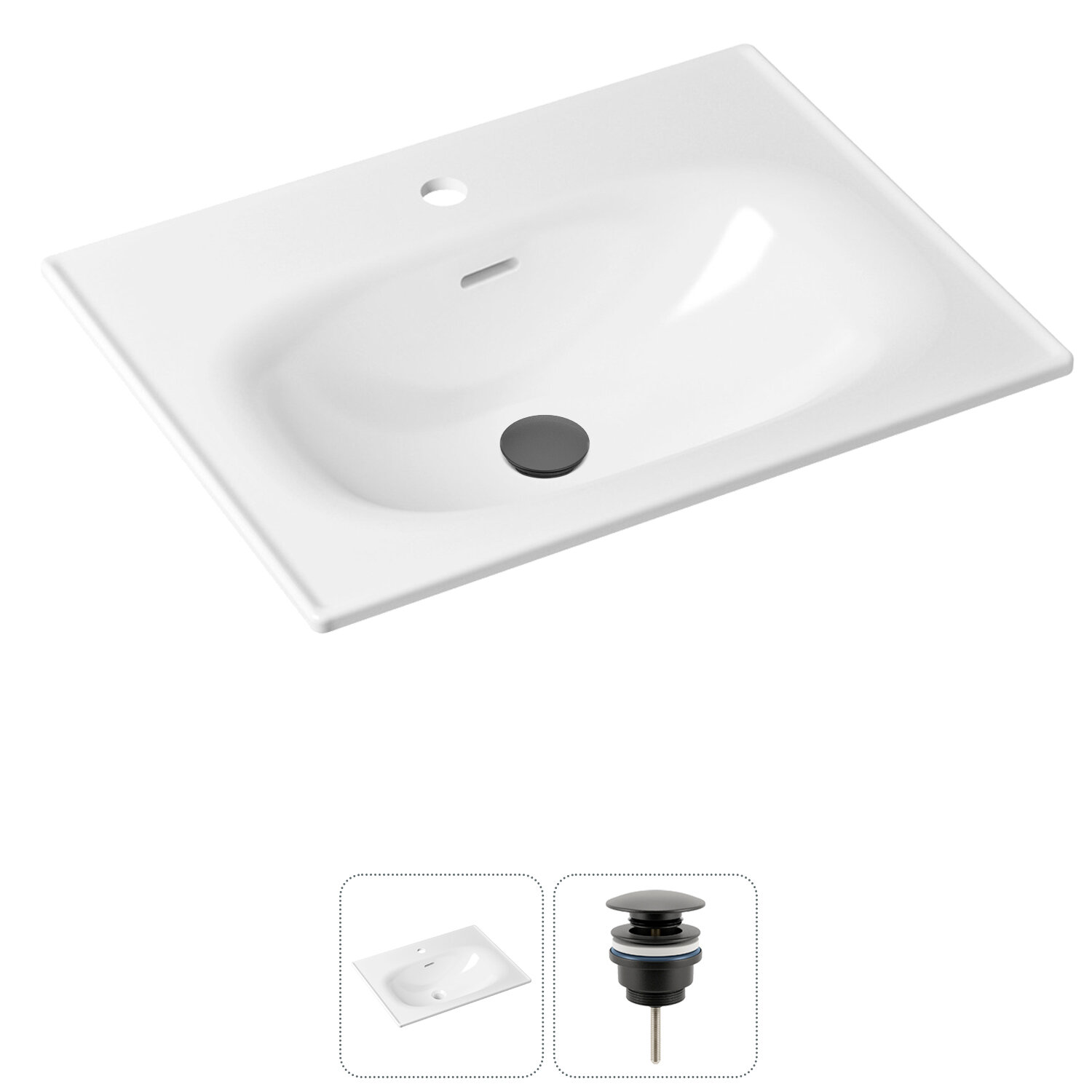 Врезная раковина в ванную Lavinia Boho Bathroom Sink 21520871 в комплекте 2 в 1: умывальник белый, донный клапан в цвете матовый черный