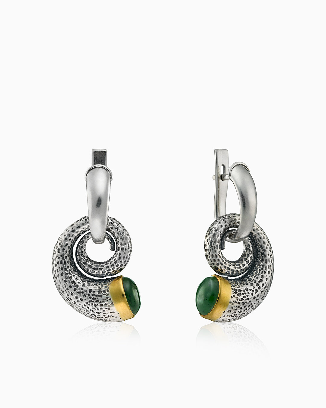 Серьги, серебро, 925 проба, нефрит