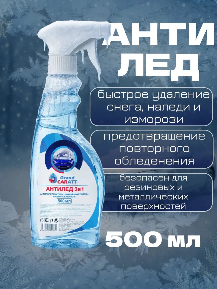 Антилёд Grand Caratt "3 в 1", спрей, зимний очиститель, размораживатель