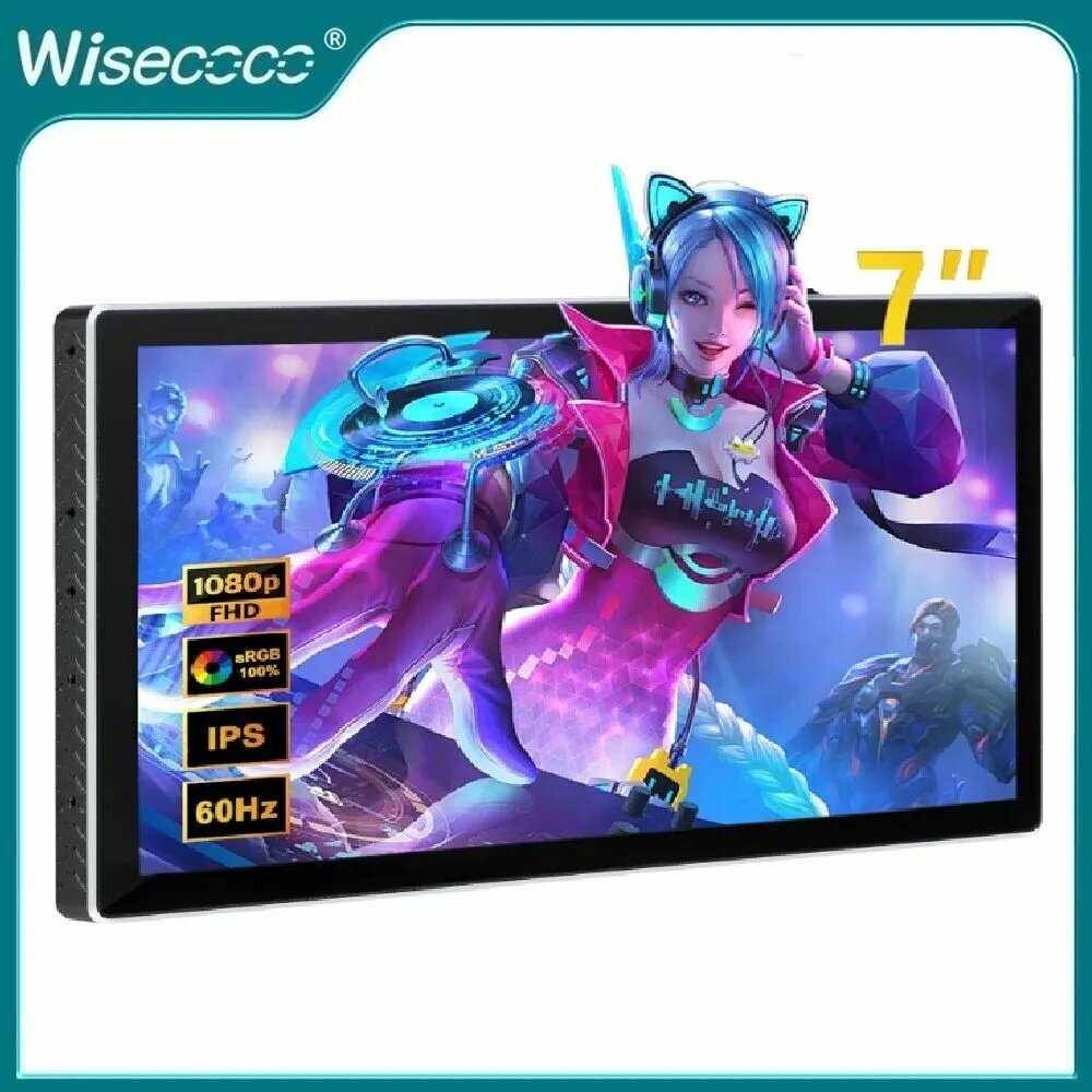 Wisecoco Пиксельный экран 7"портативный монитор с сенсорным экраном, IPS 1080P 1920 * 1080 60 Гц, мини ЖК-дисплей второй экран маленький USB C HDMI, ультратонкий легкий для игрового переключателя PS5 Xbox ноутбук ПК, хаки
