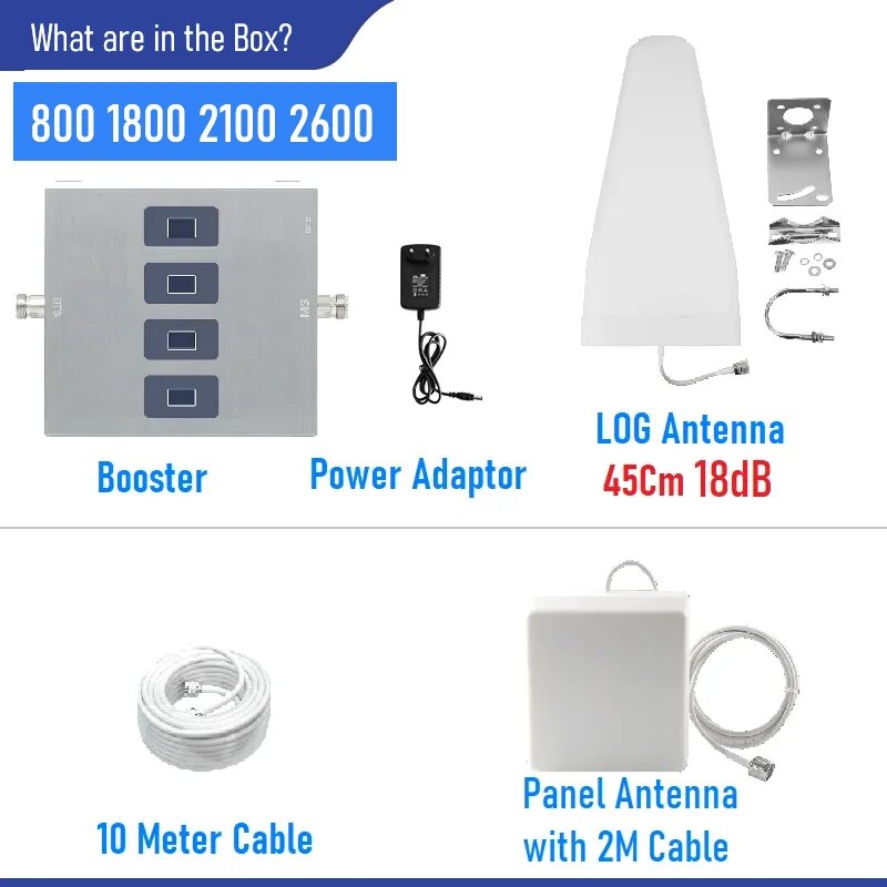Усилитель сотовой связи HWATEL 4 диапазона (B20, B8, B7, B3, B1) 800/900/1800/2100/2600 МГц, репитер сигнала для мобильных телефонов GSM 2G 3G 4G 5G 800 1800 2100 2600