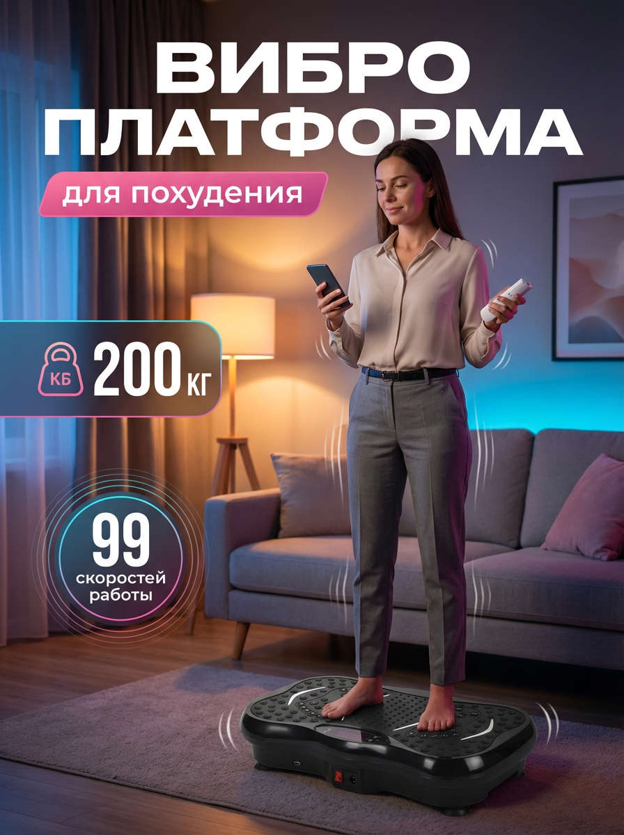 Виброплатформа для похудения тренажер до 200 кг С блютуз，регулировка амплитуды, 49 программ