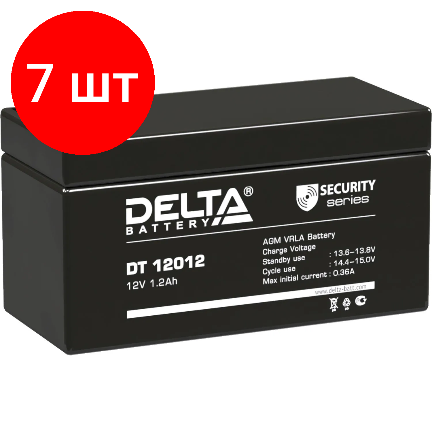 Комплект 7 штук, Батарея для ИБП Delta DT 12012 12В/1.2Ah, F1 (97x44x53мм)