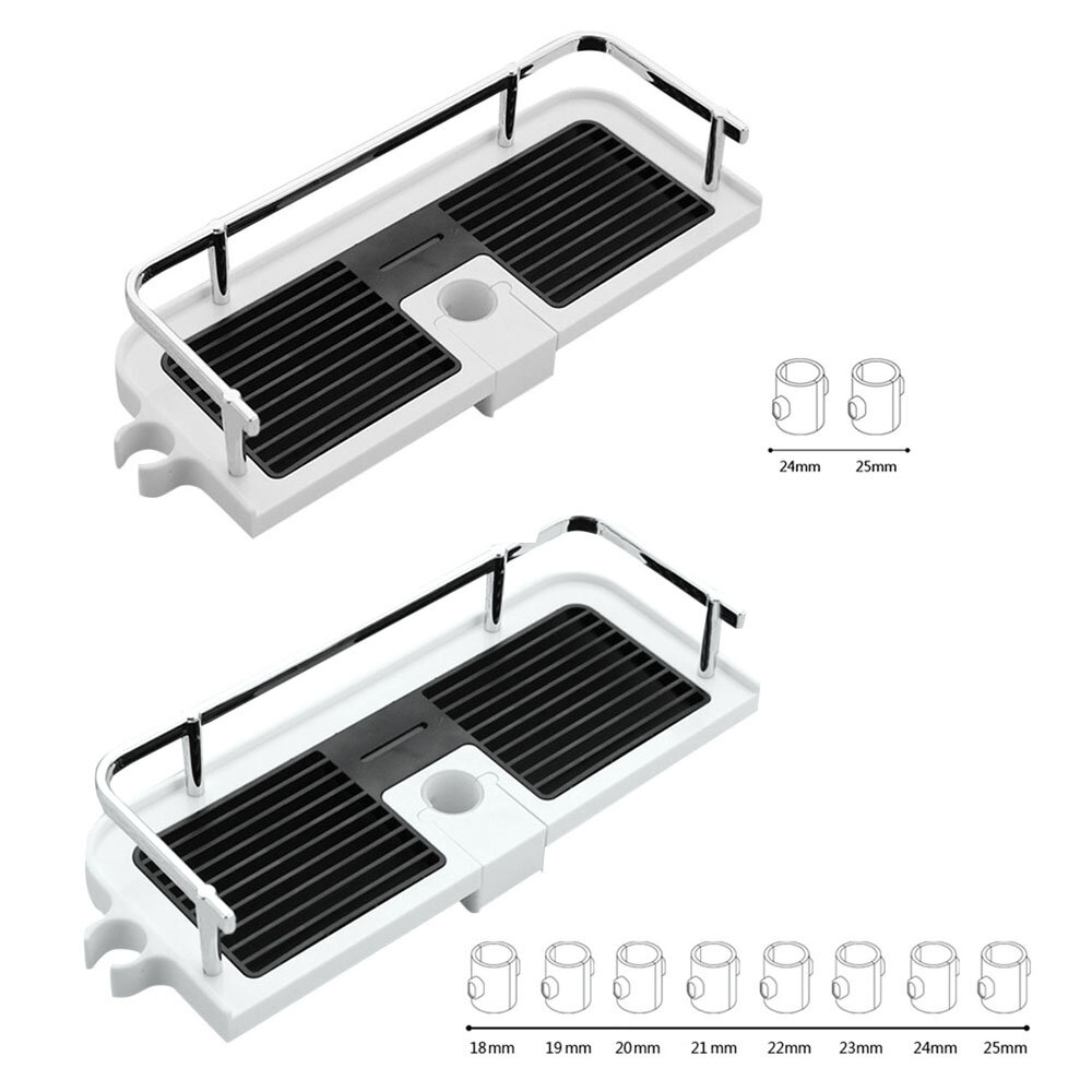 Держатель для Душа: Перфорированная Полка 30x12x6 см из ABS-Пластика для Быстрого Стекания Воды - Универсальный Органайзер с Защелками Без Сверления для Штанги от 18 до 25 мм - Компактный Органайзер для Хранения Шампуня и Мыла в Ванной Комнате