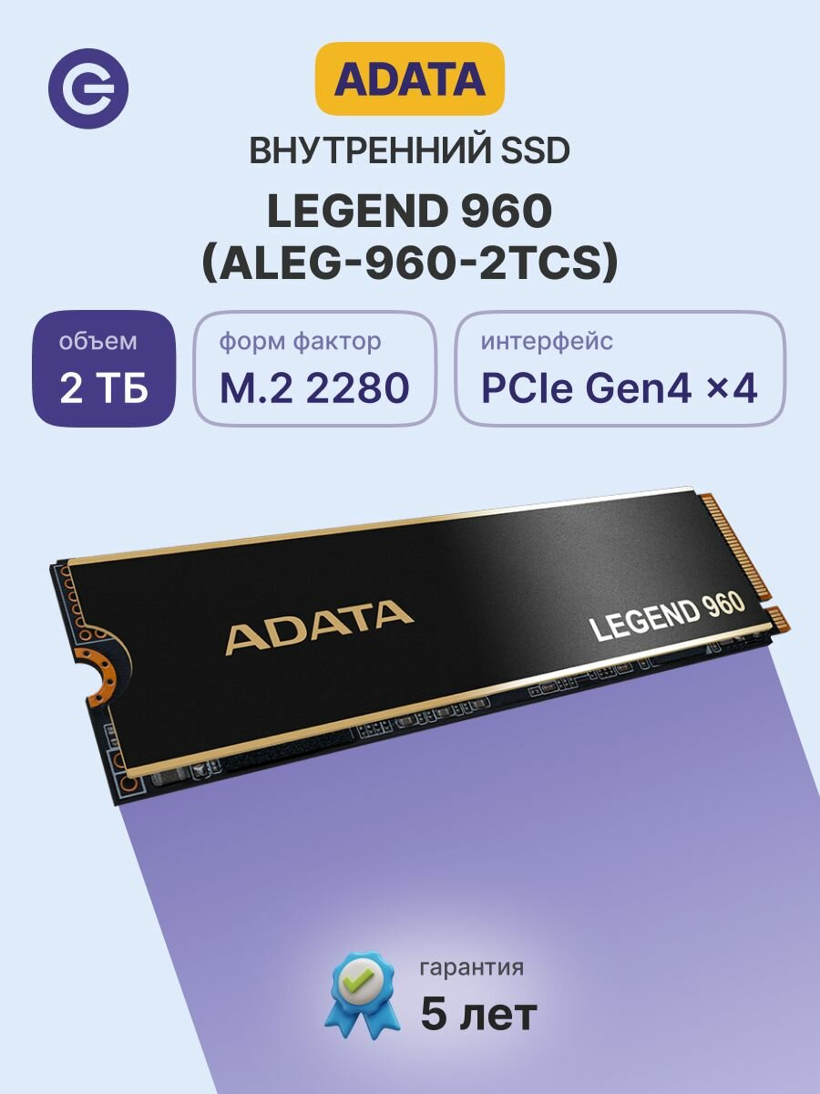 Внутренний SSD диск ADATA Legend 960, 2000GB, M.2 (ALEG-960-2TCS)