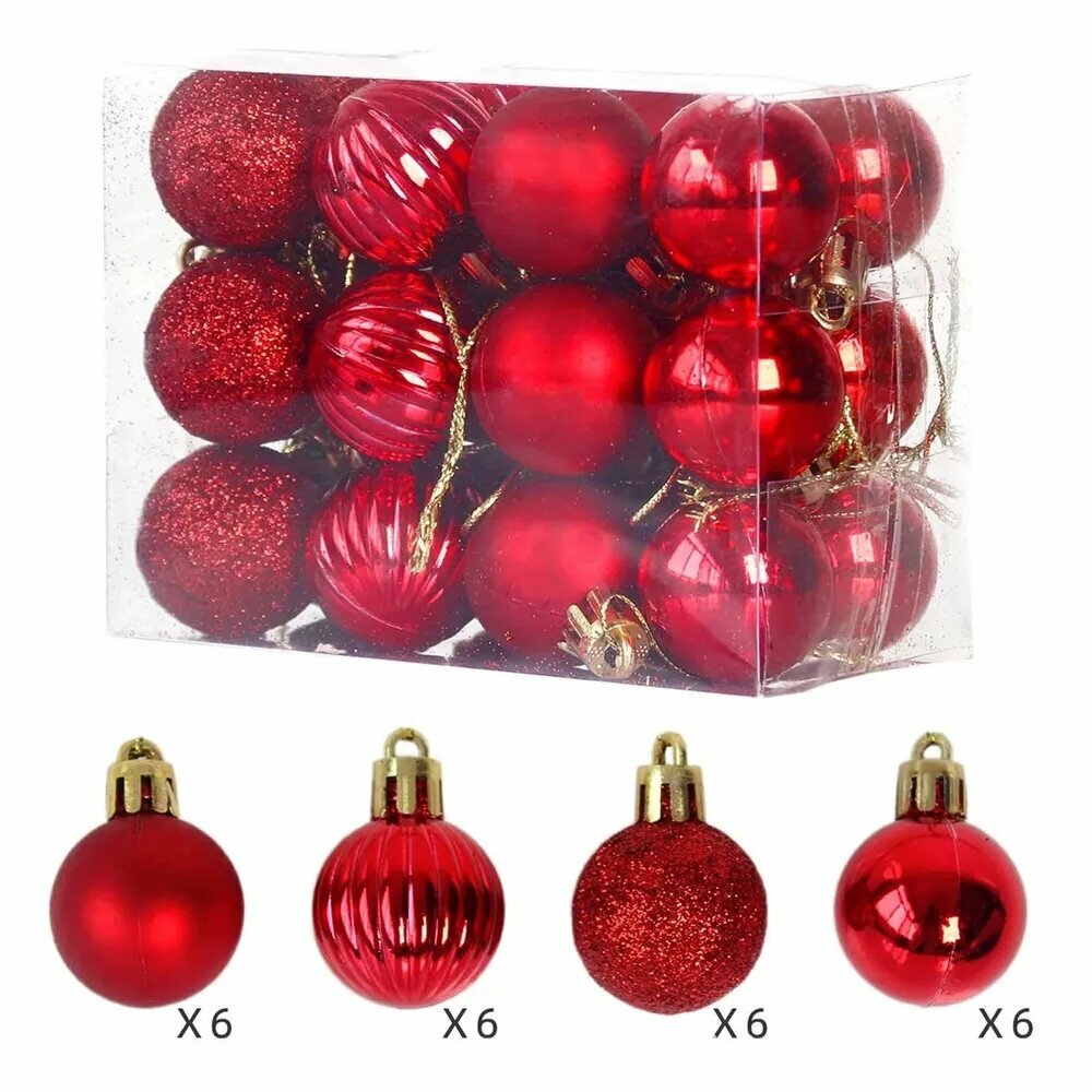 Unbrand Елочный шар 3 см Шар красный 24 шт.