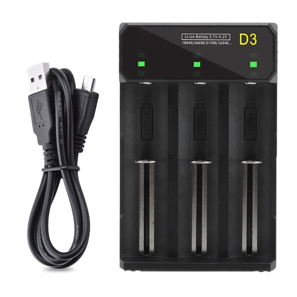 Зарядное устройство USB для аккумуляторов 18650, 26650, 21700, 3 слота
