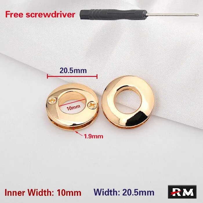 Люверсы с винтом, Аксессуары для сумки из сплава, Застежка, Его также можно использовать для украшения одежды, обуви и головных уборов, Внешний диаметр 20.5 мм, золотой, 2 шт