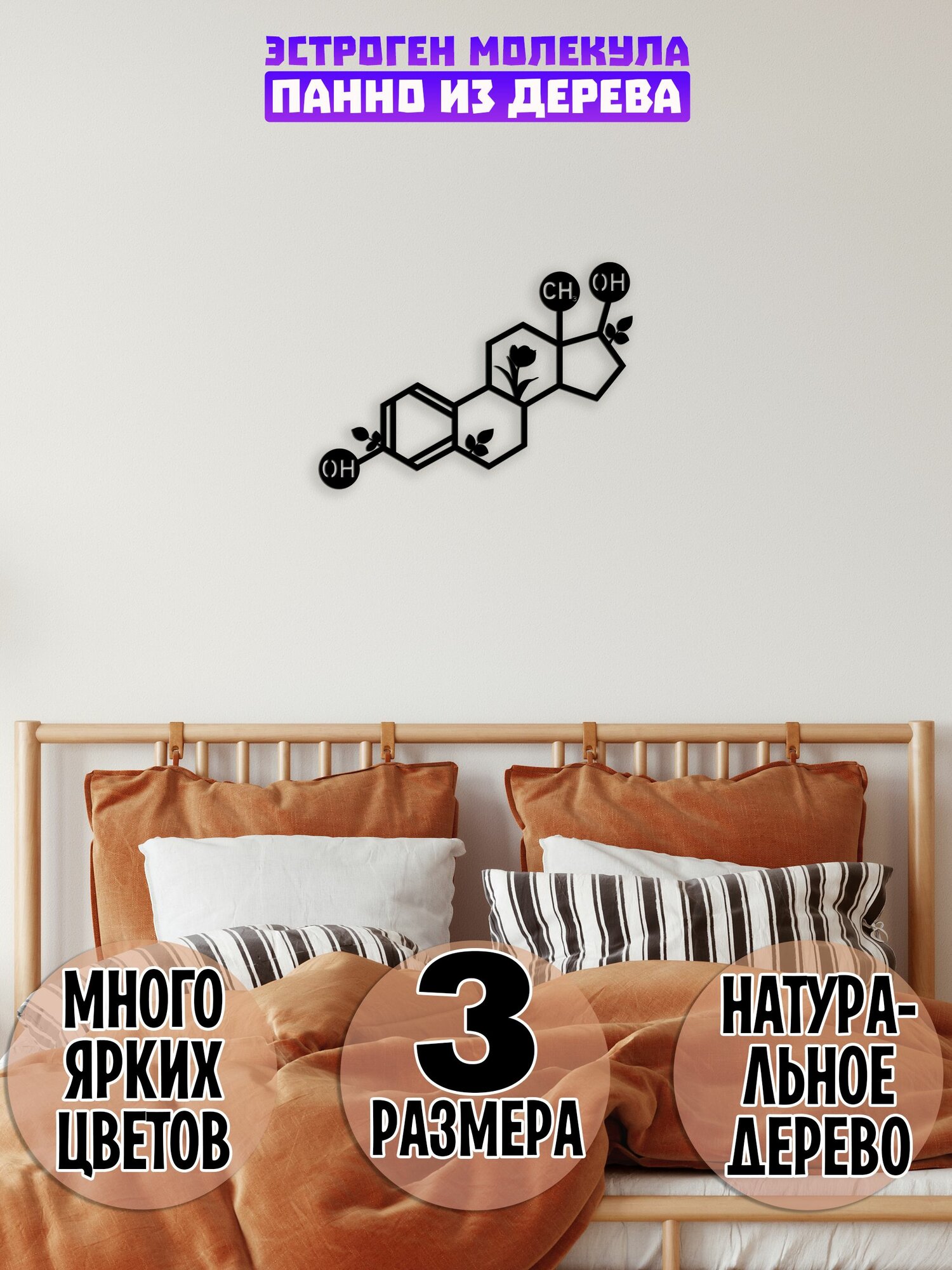 Эстроген гормон, панно на стену, декорация настенная, декор для интерьера, молекула, химическая формула
