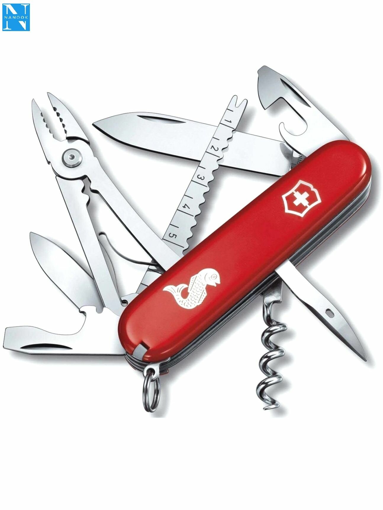 Нож перочинный VICTORINOX Angler 1.3653.72, 91 мм, 19 функций, красный