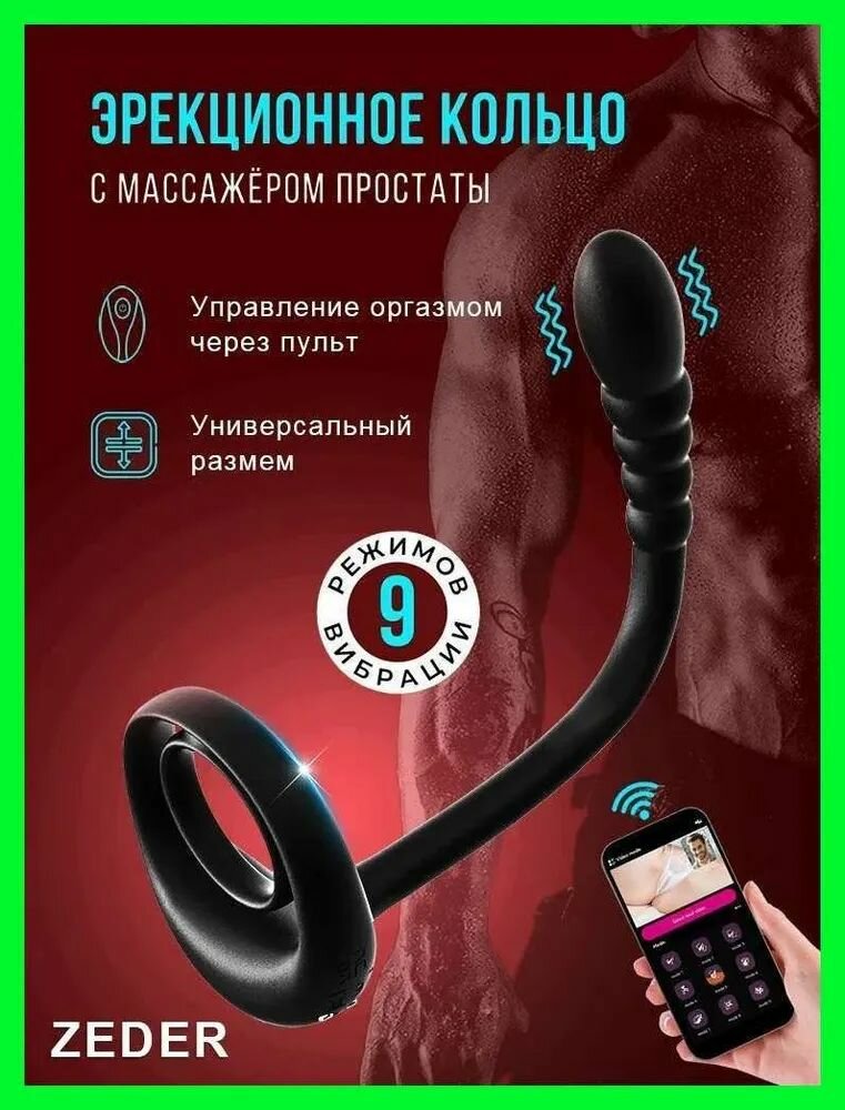 Вибрационное кольцо для мужчин с функцией задержки, черное: регулируемое, для пар и массажа, 21.5 см