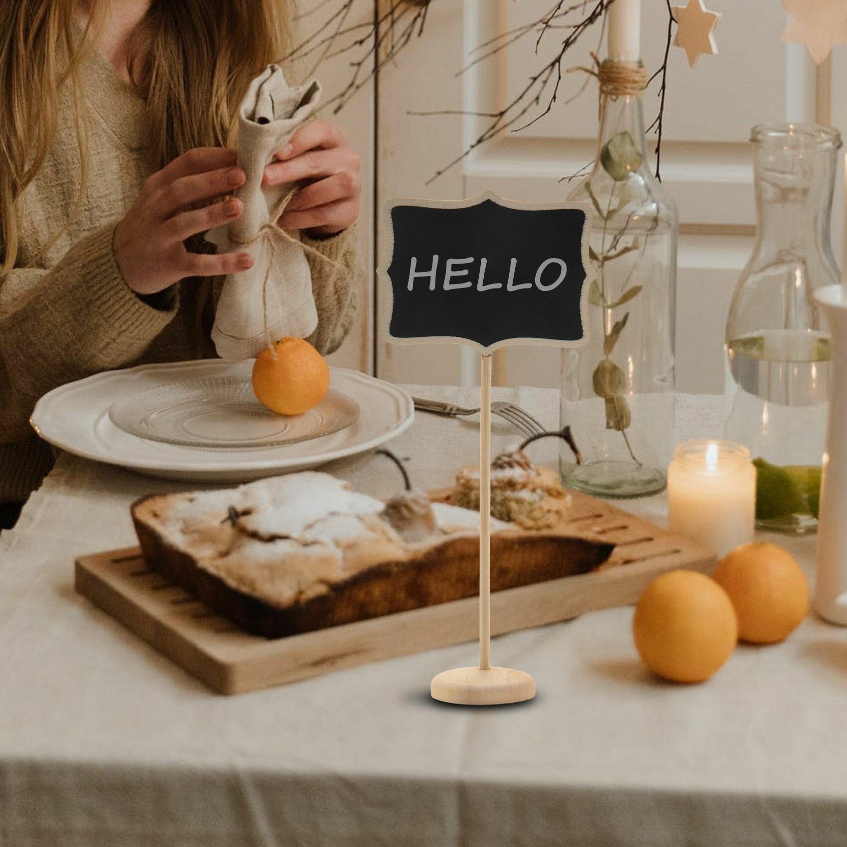 Набор из 20 деревянных мини-классных досок с указателями, классные доски подставками и наклейками, маленькая прямоугольная черная доска