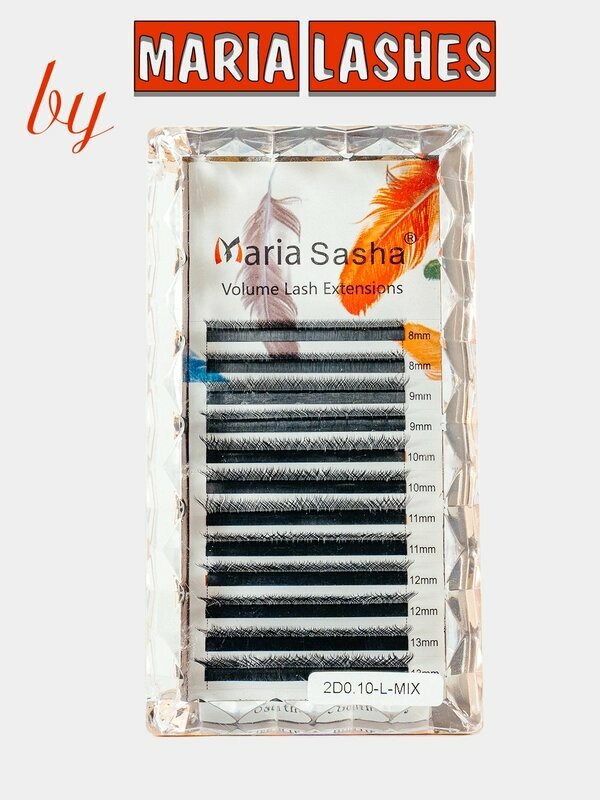 Ресницы для наращивания Maria Lashes, "Мария лашес", готовые пучки 3Д, 2d изгиб М D L C 0,07