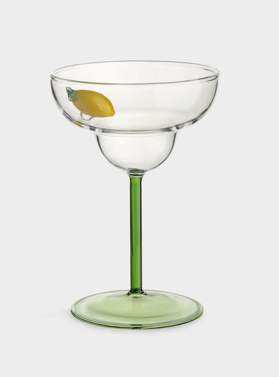 Бокал-креманка для шампанского, 260 мл, стекло, зеленая ножка, Лимон, Lemon (Anna Lafarg)