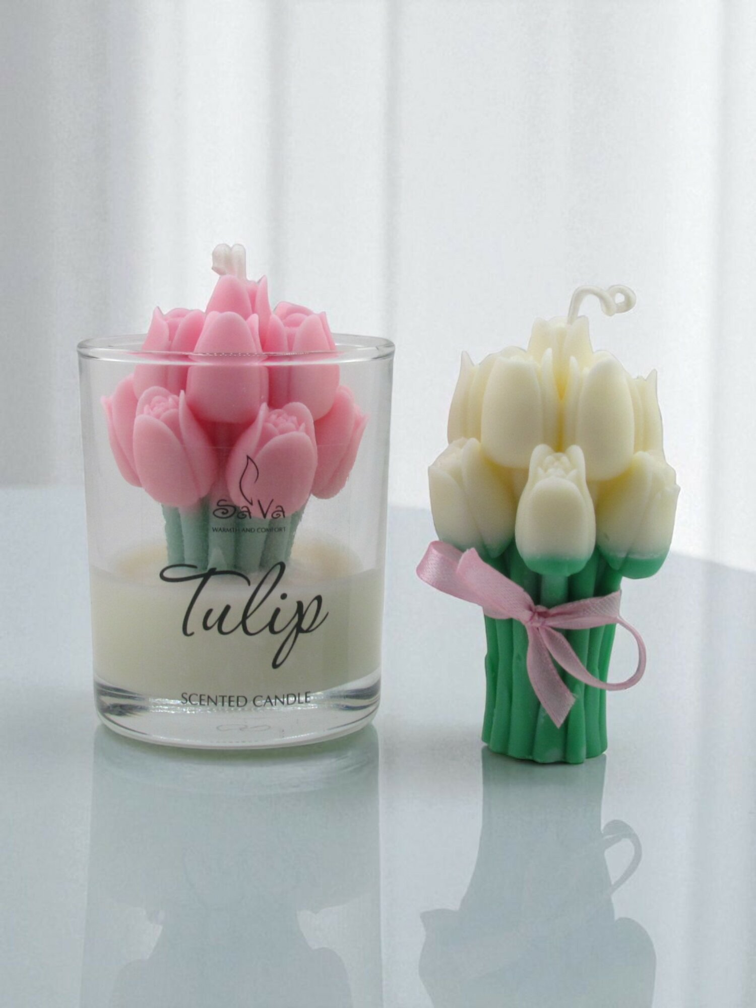 Набор свечей "Тюльпан", ручной работы, ароматические свечи, в стакане