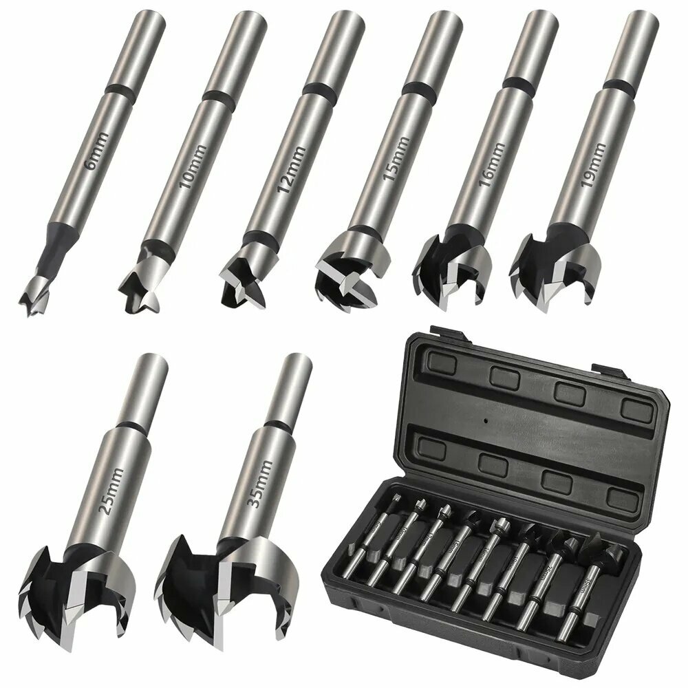 Набор свёрл Форстнера 6, 10, 12, 15, 16, 19, 25, 35 мм / Свёрла Форстнера по дереву 8 шт