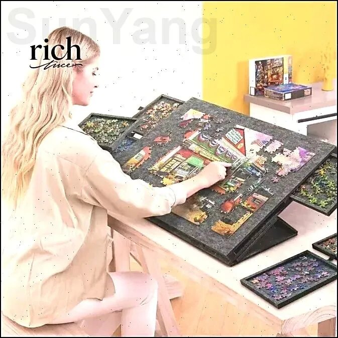 Коврик-стол для пазлов с ящиками, Стол коврик для сборки пазлов