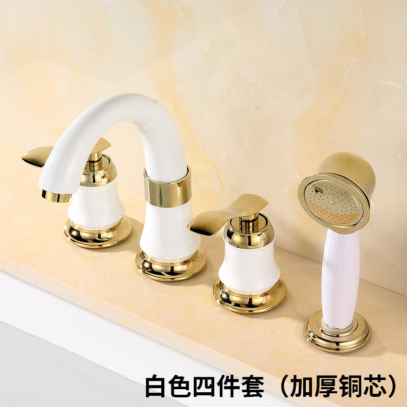 Смеситель для раковины в европейском стиле с трехотверстным основанием из чистой меди, комплект из трех частей для ванной комнаты, разделенный смеситель для холодной и горячей воды