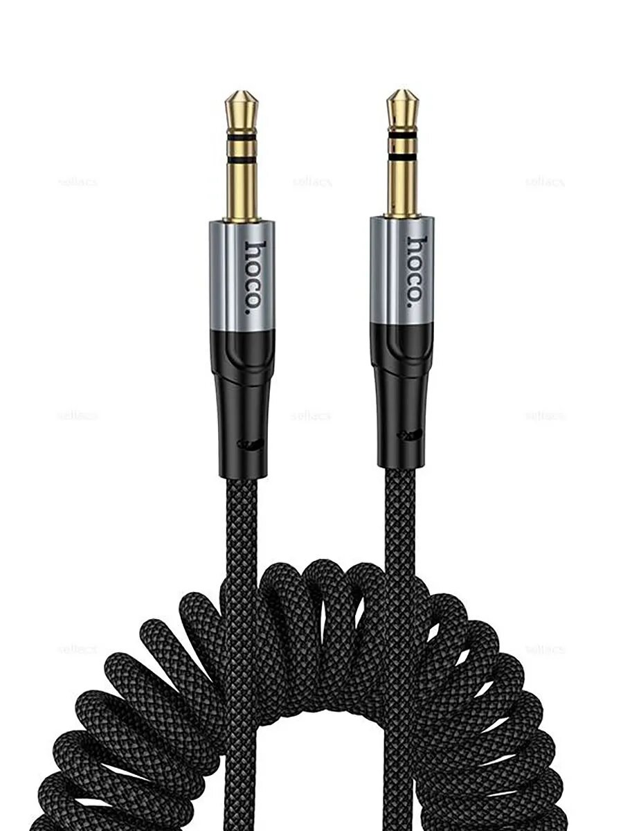 Аудиосоединитель Hoco UPA33 AUX 3.5мм-3.5мм Jack, растягивающийся на 1,5 метра, черный / плетеный кабель для наушников / провод аукс в машину