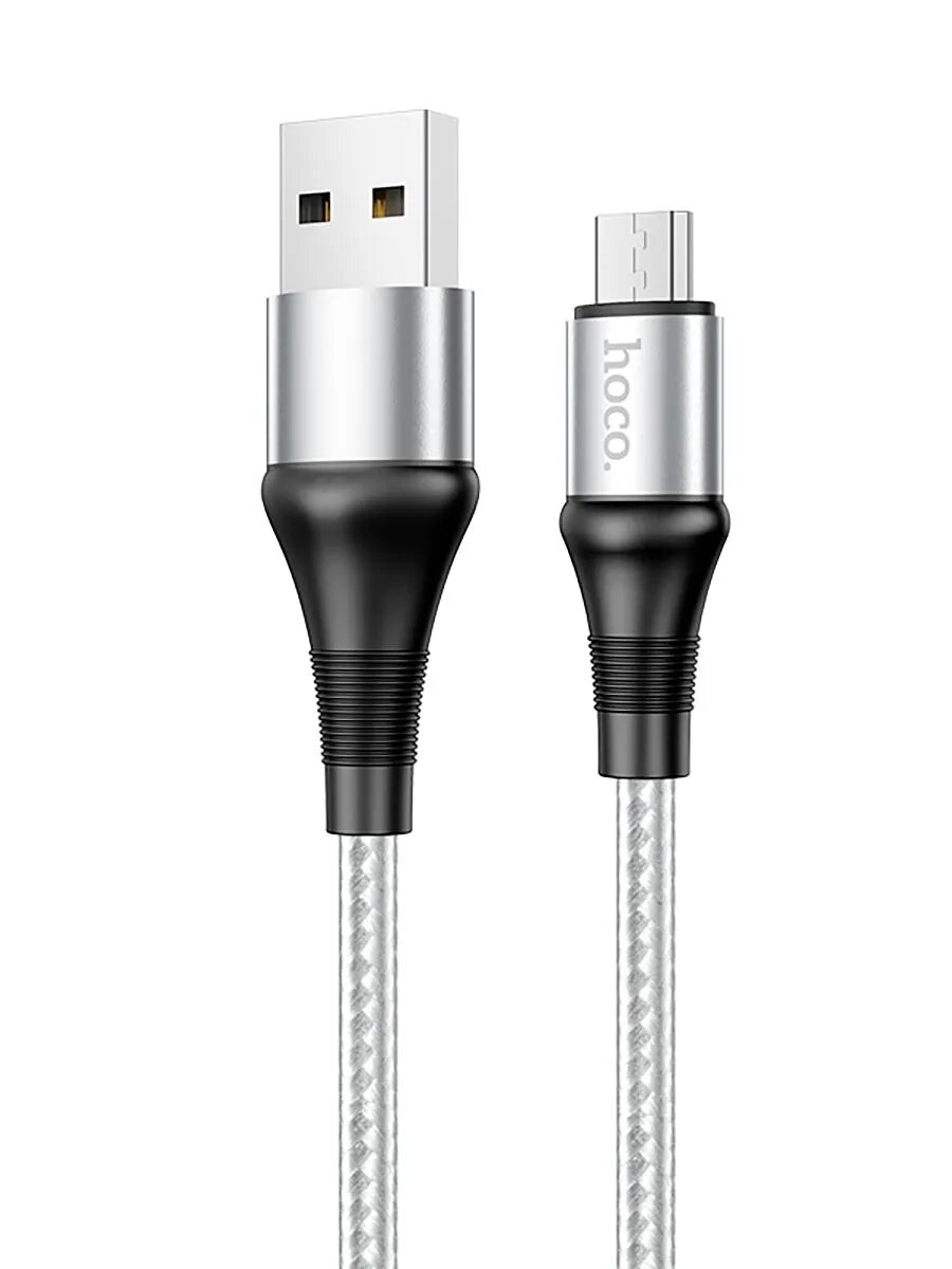 Кабель плетеный Hoco X50 USB to microUSB, 2.4А, 1 метр, серый / провод для старых Android смартфонов, планшетов и пр.