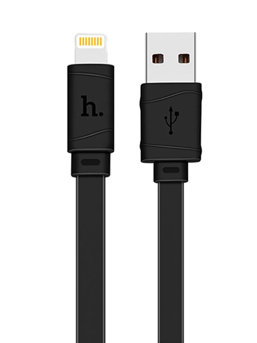 Кабель Hoco X5 USB to Lightning плоский, 2.4А, 1 метр, черный (для iPhone 14, 13, 12, 11 и ранее)
