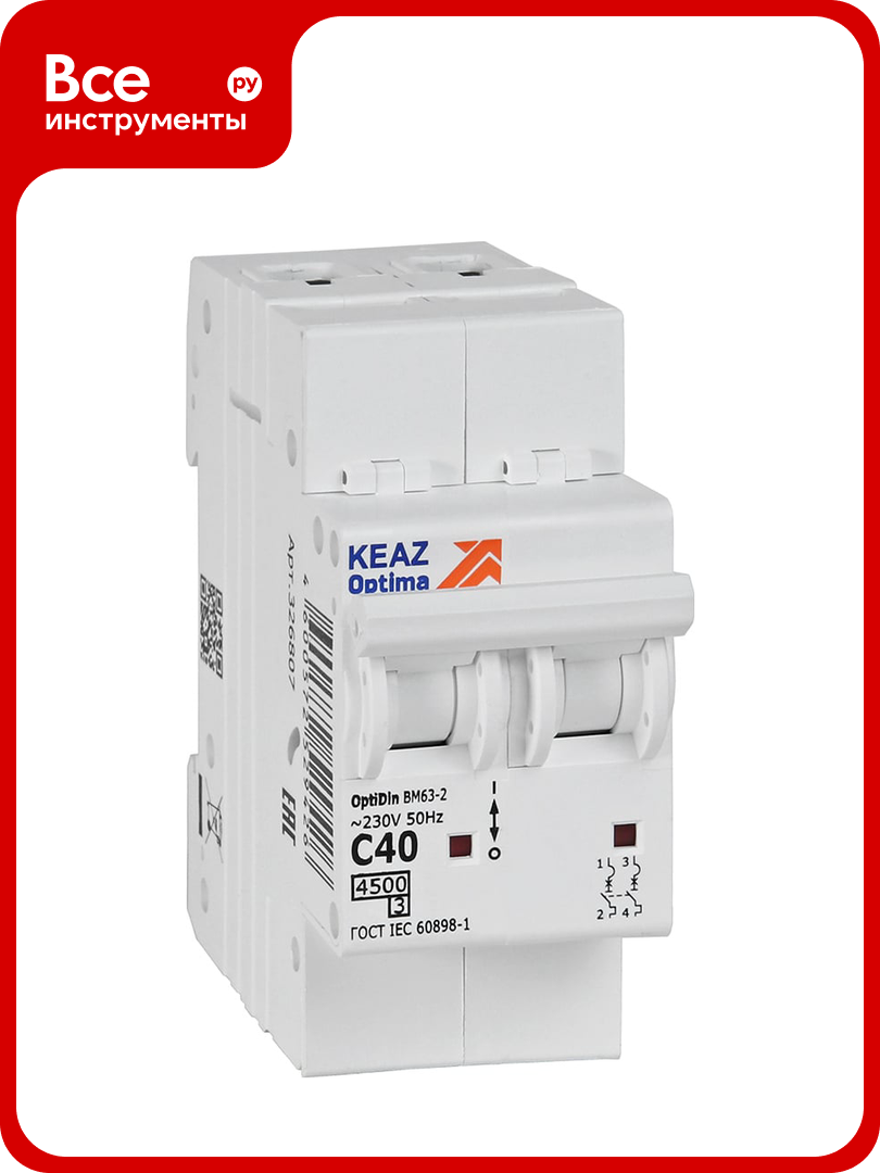 Выключатель автоматический КЭАЗ модульный OptiDin BM63-2C40-4,5-УХЛ3 326807