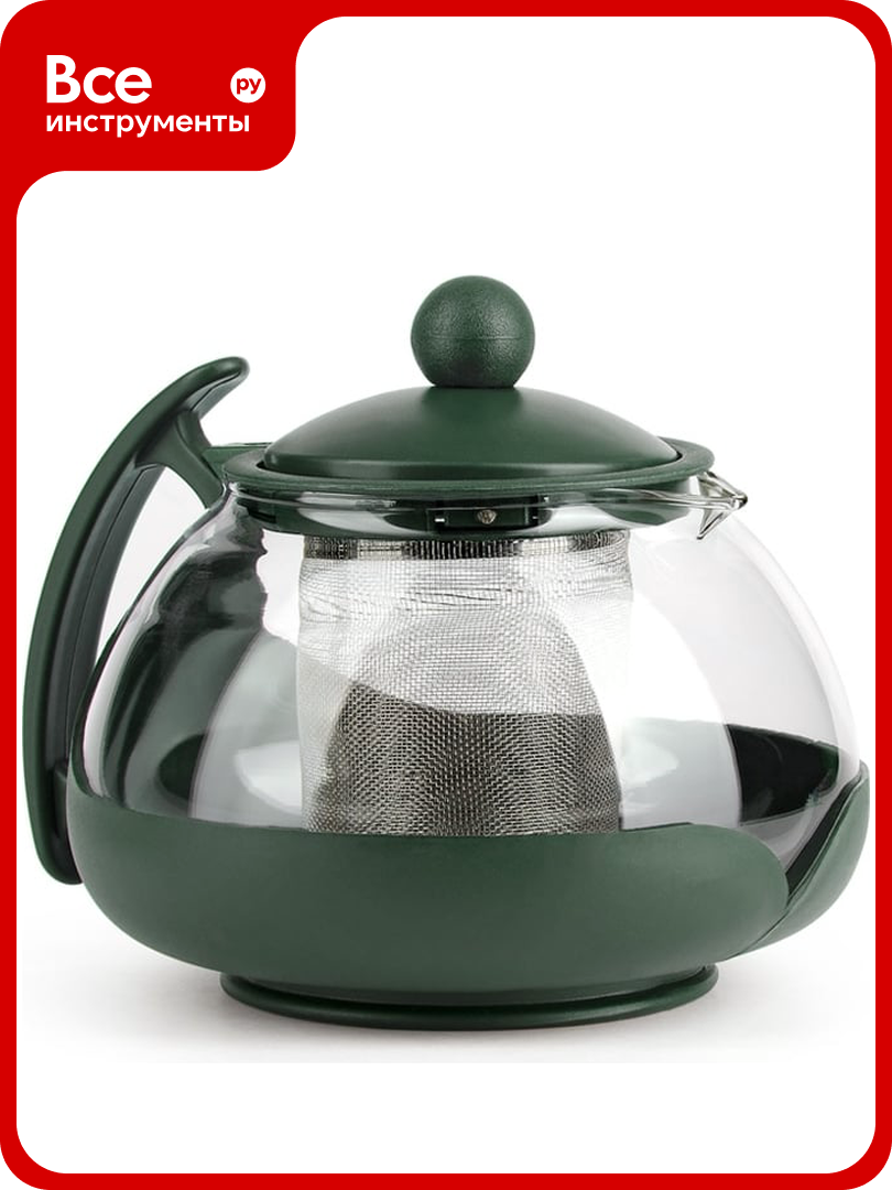 Стеклянный заварочный чайник BAROUGE BF-500/60 с металлическим ситом, зеленый, 750 мл BF-500 750 мл/зеленый/чайник