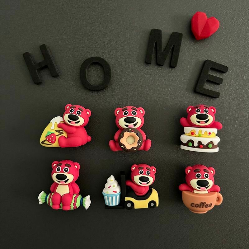 Розовый магнит на холодильник с клубничным медведем, мультяшный аниме, креативный магнит, 3D мягкий клей, сообщение