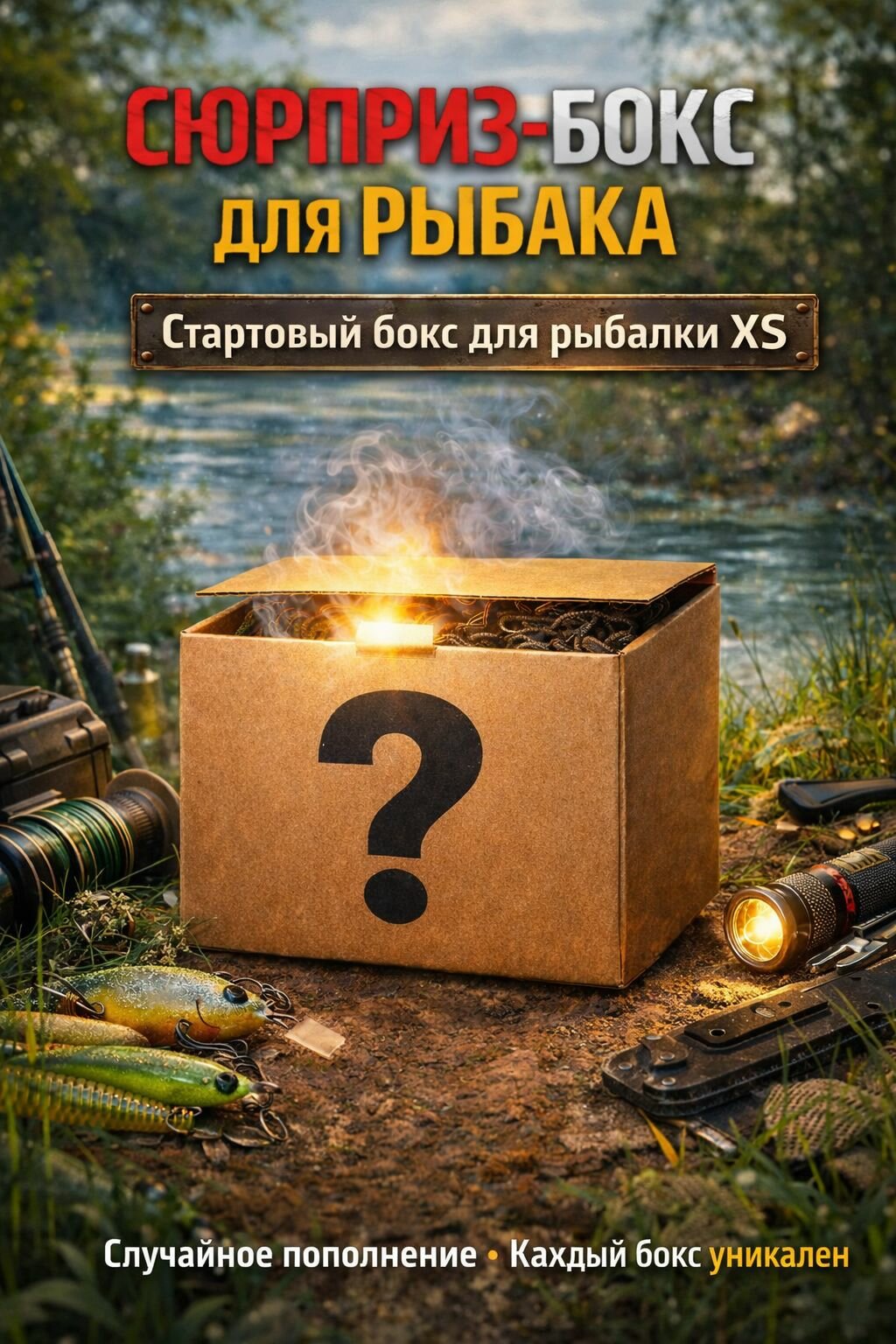 Мистери бокс XS для рыбака, Сюрприз-бокс, подарочный набор с рыболовными товарами