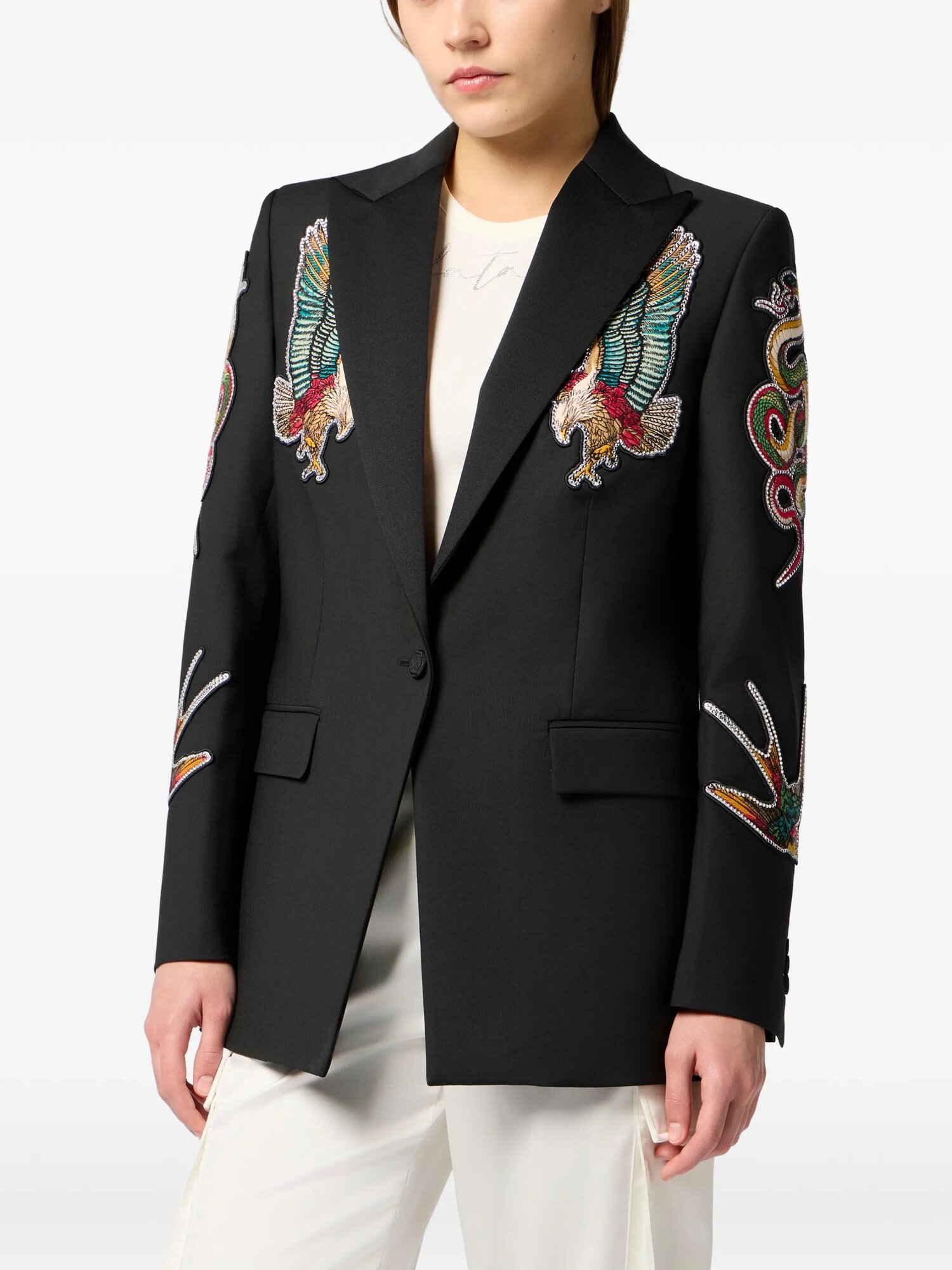 Пиджак PHILIPP PLEIN Buttoned embroidered blazer, размер M, black/black — фото 1