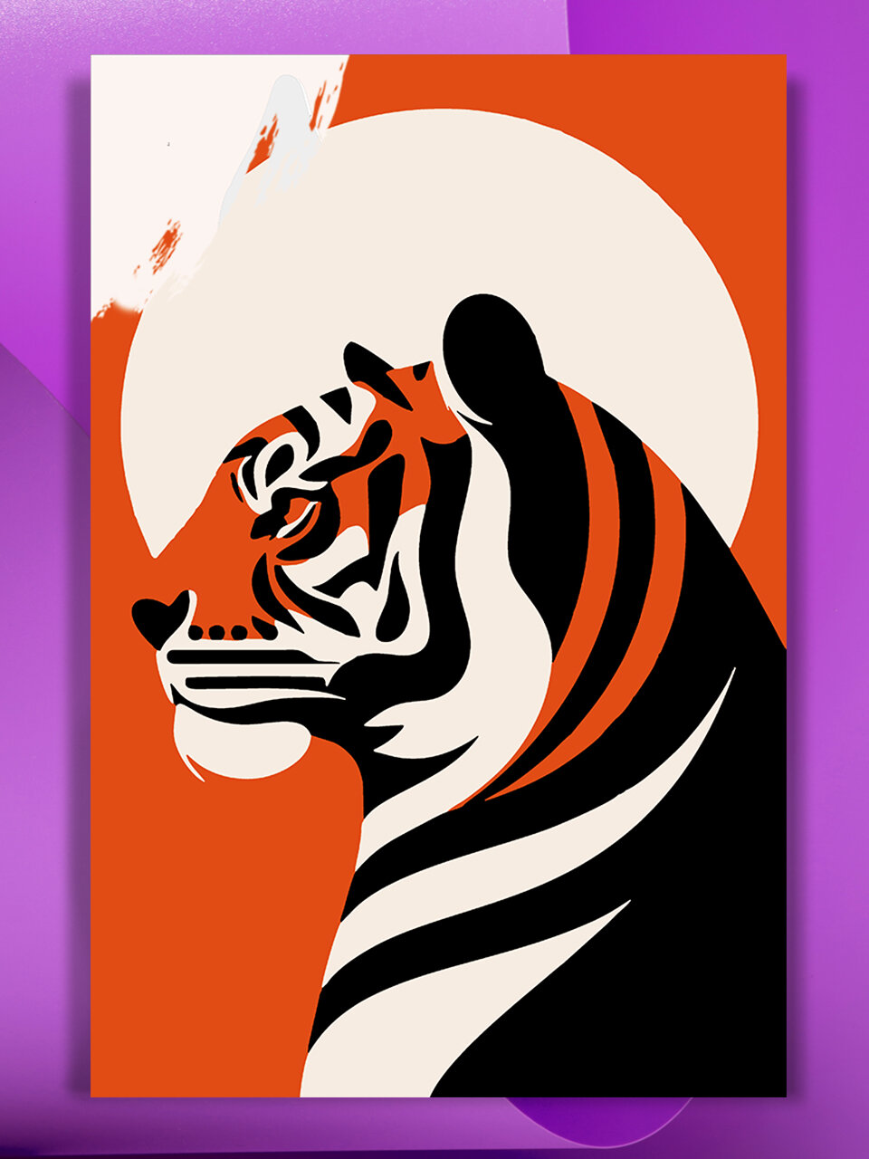 Картина по номерам на холсте Тигр на оранжевом фоне, 40 х 60 см