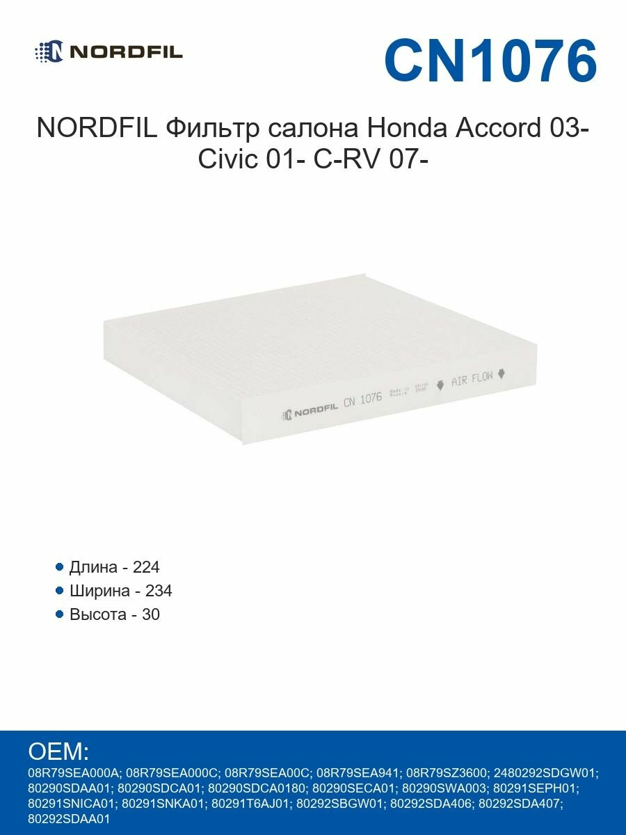 NORDFIL Фильтр салона Honda Accord 03- Civic 01- C-RV 07-
