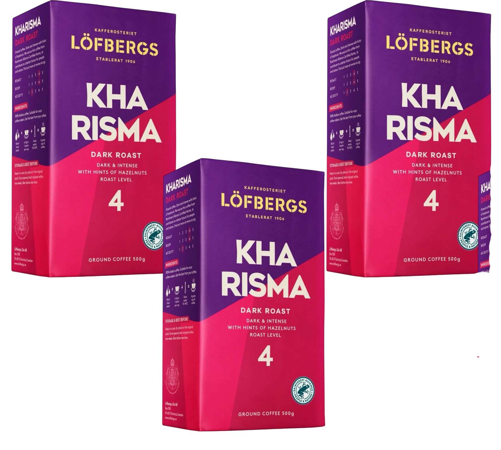 Кофе молотый Lofsbergs Kharisma Dark Roast (Швеция) 500 гр. х 3 шт.