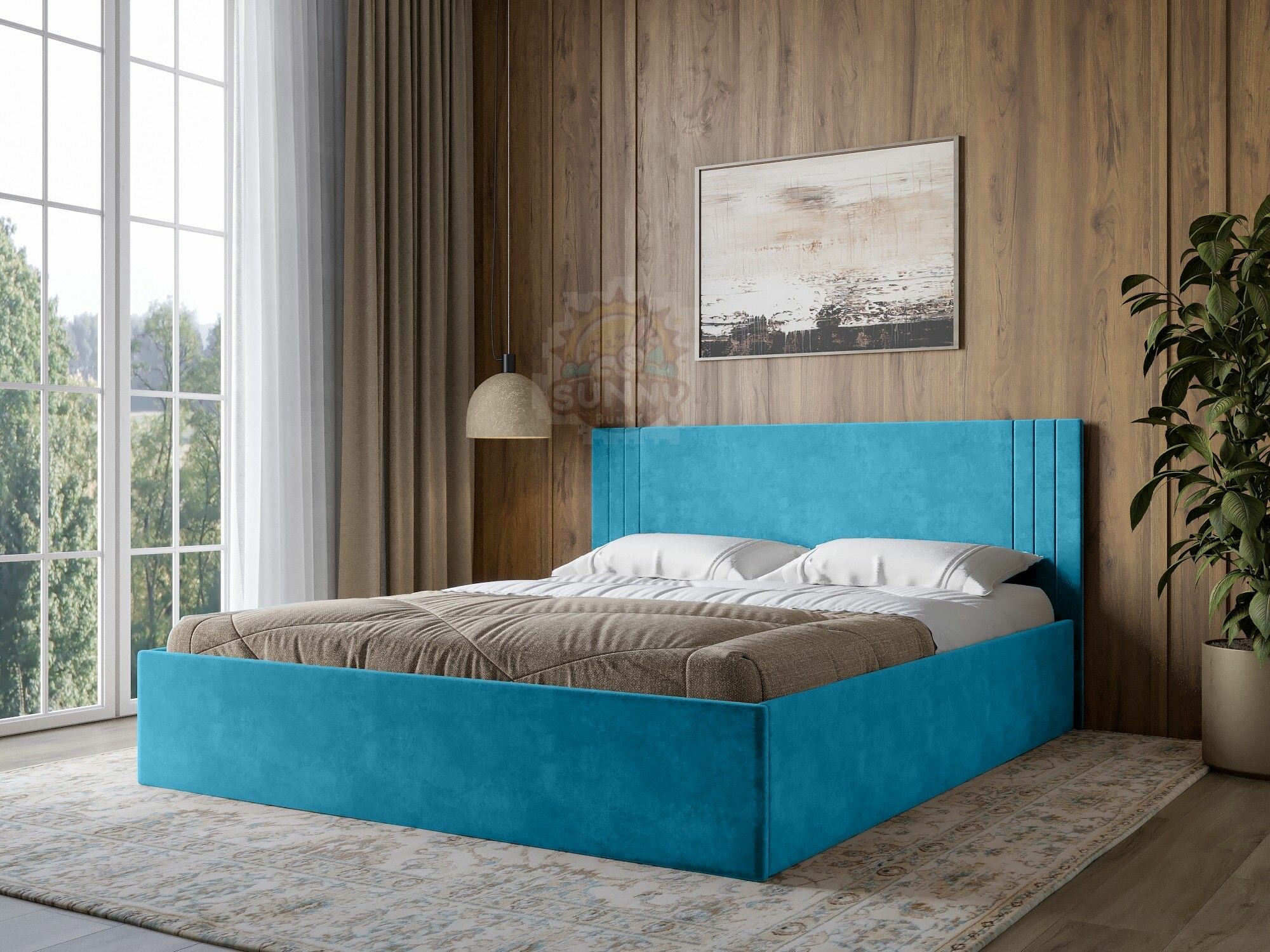 Двуспальная кровать Венеция 200х190 см, (матрас-sleep MEMO S/M), ЛДСП (Лофти Лазурь)