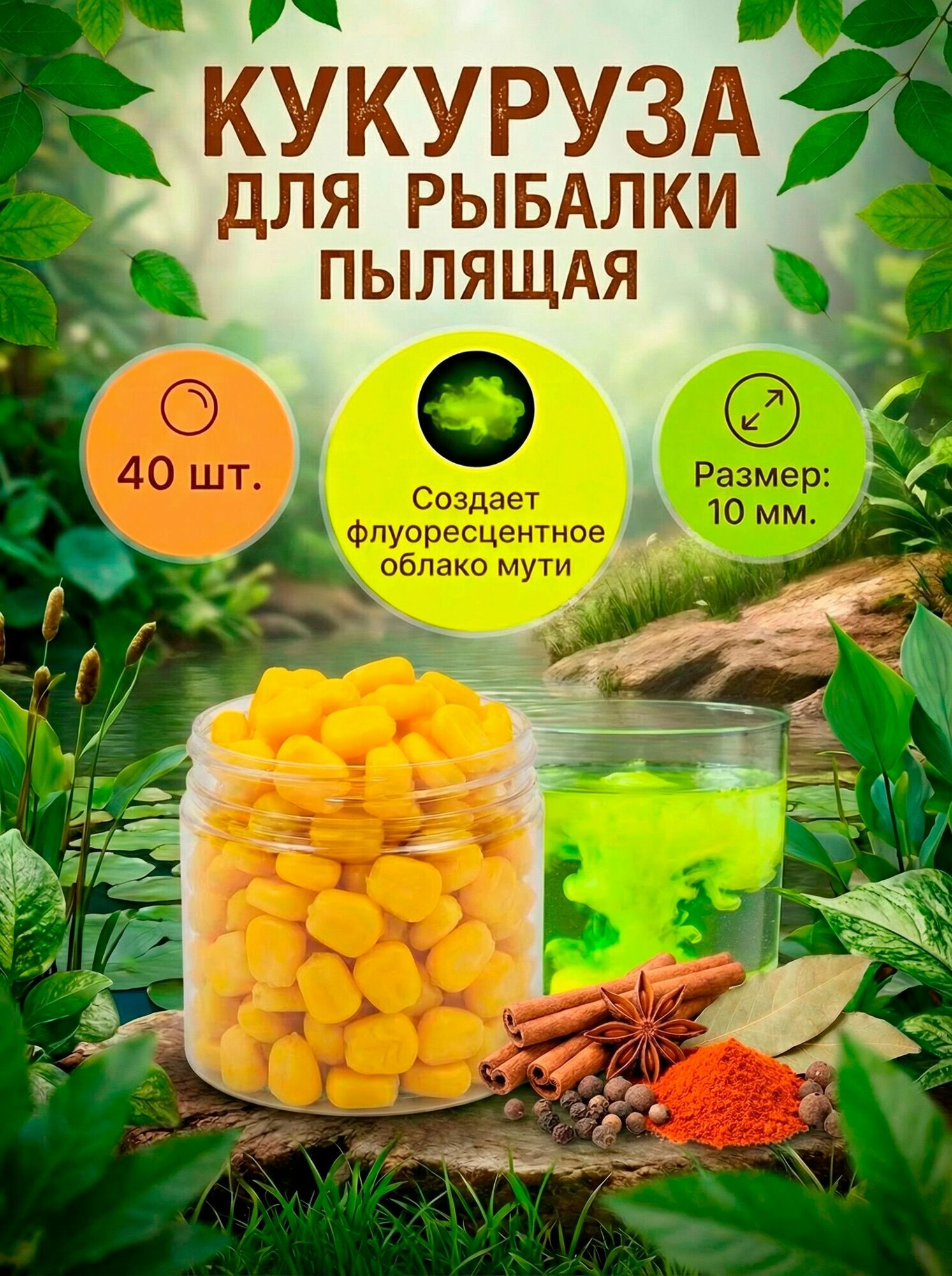 Бойлы для рыбалки пылящие FisherPro кукуруза силиконовая 10мм поп ап/pop-up искусственная наживка летняя и зимняя на карпа леща карася, Аромат: Специи, 40 шт